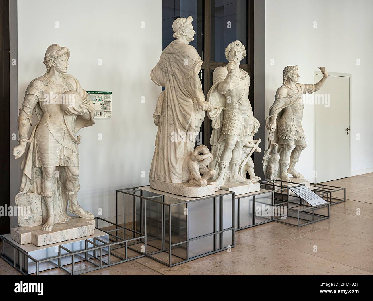 Marble statues of Roman warriors in the staircase of the Humboldt Forum ...