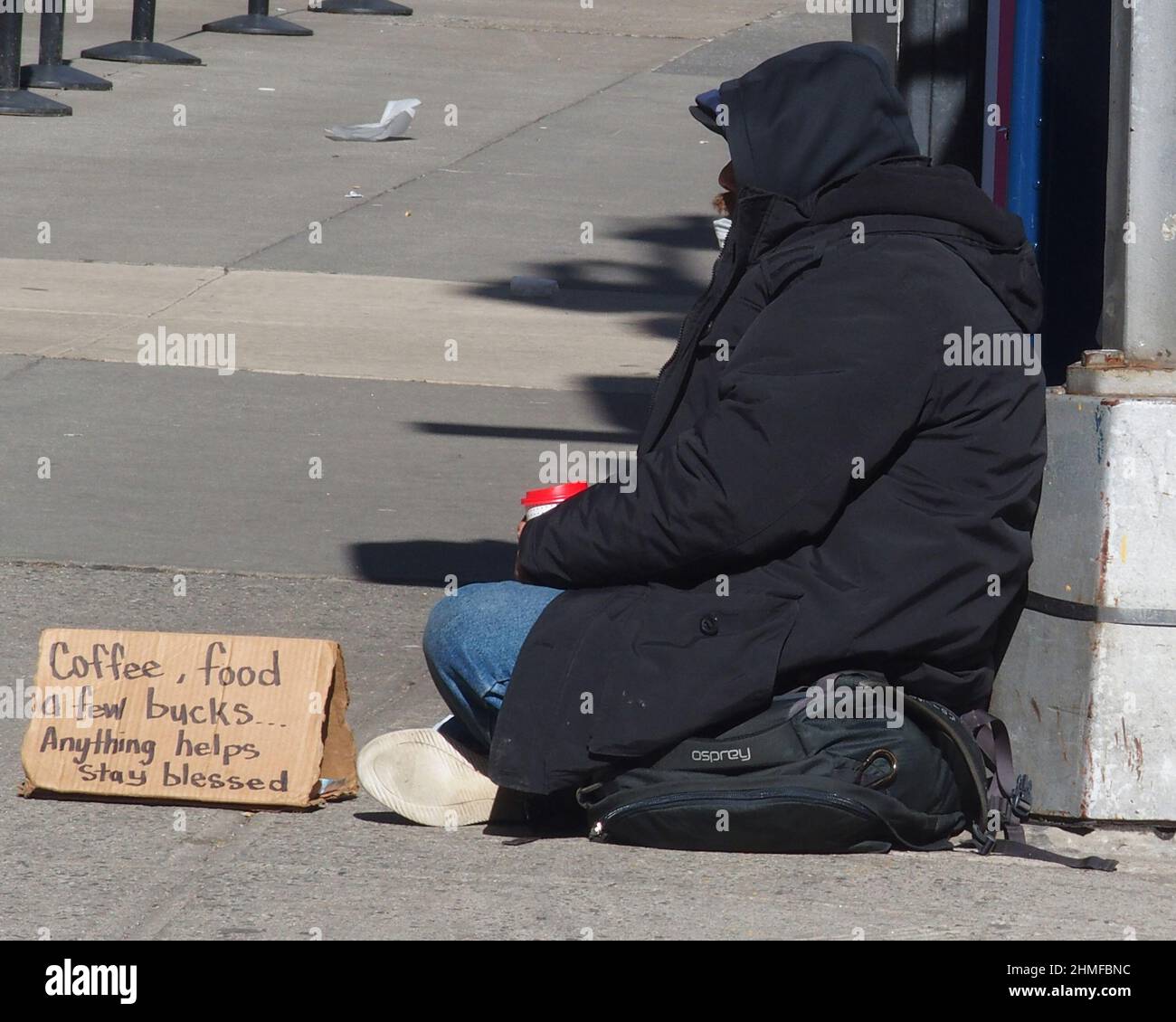 New York, New York, USA. 10th Feb, 2022. A homeless man in Times Square ...
