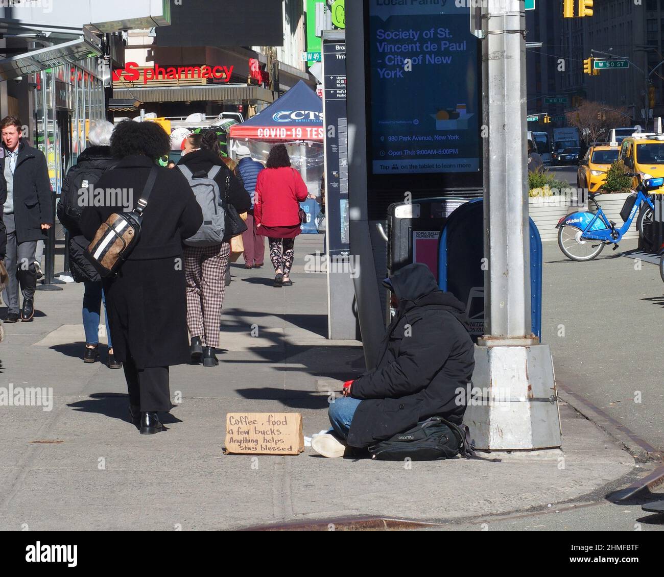 New York, New York, USA. 10th Feb, 2022. A homeless man in Times Square ...