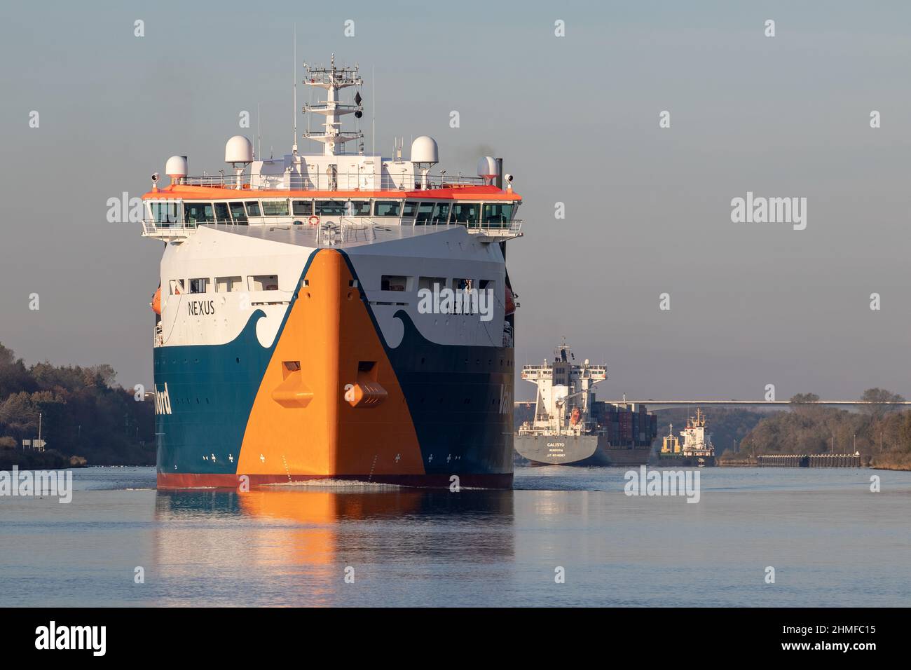 Cable Layer Ship "Nexus" on the "Nord-Ostsee-Kanal" in Hochdonn Stock ...