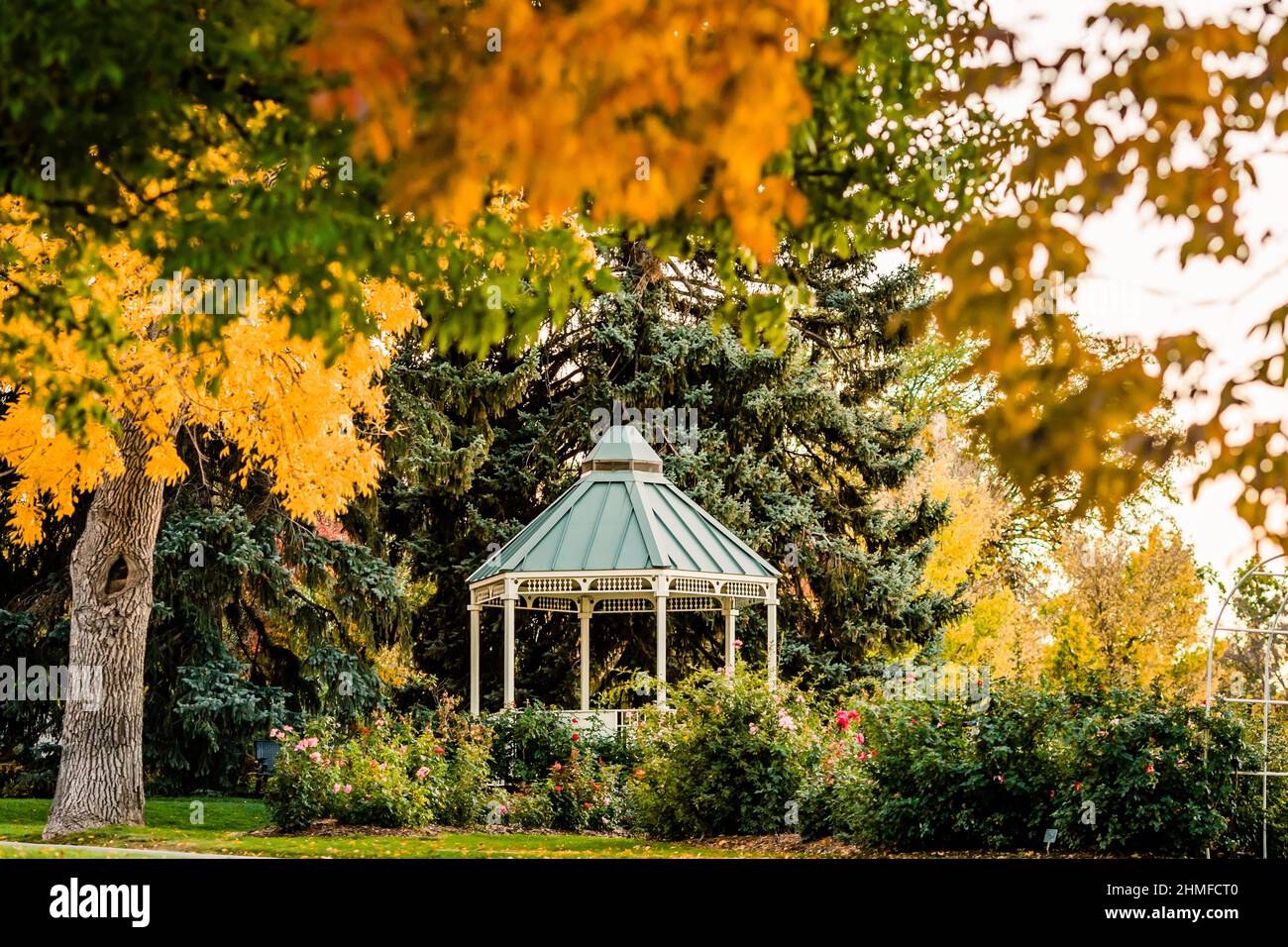 Garden Gazebo with Fall Leaves in Colorado Stock Photo - Alamy