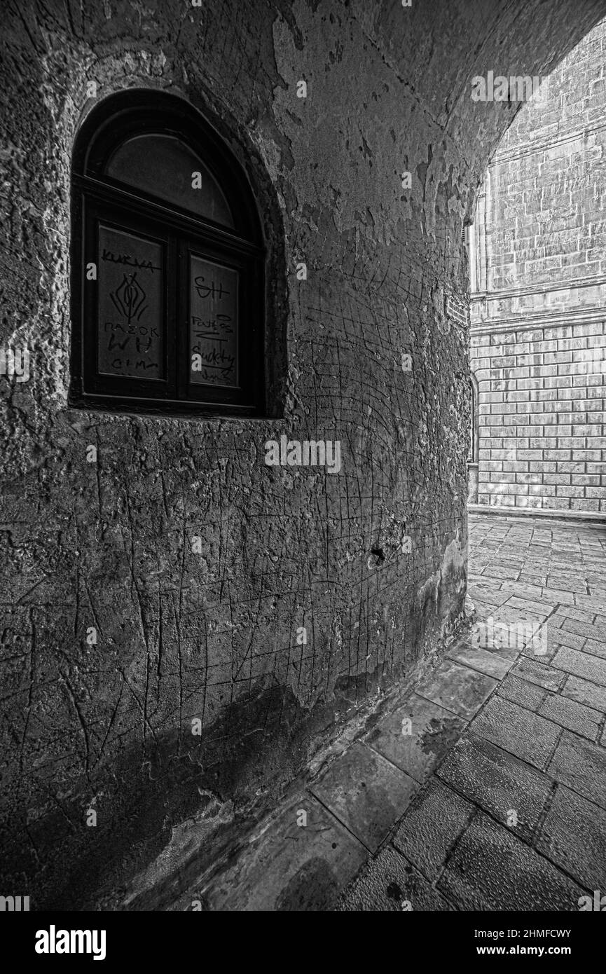Old Textured Wall and Window under Archway in Mdina Stock Photo - Alamy