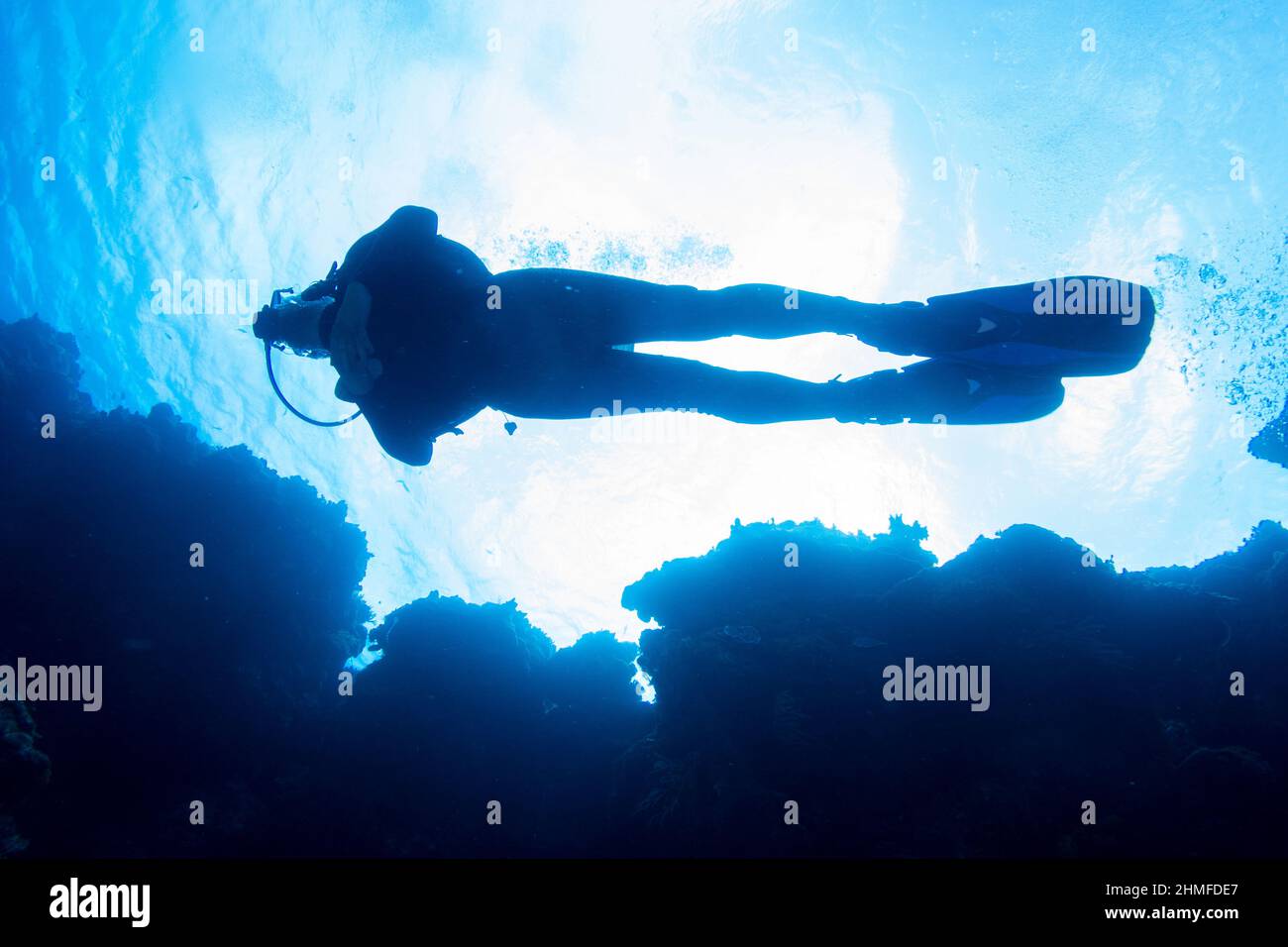 silhouette of a diver taken from below Stock Photo - Alamy