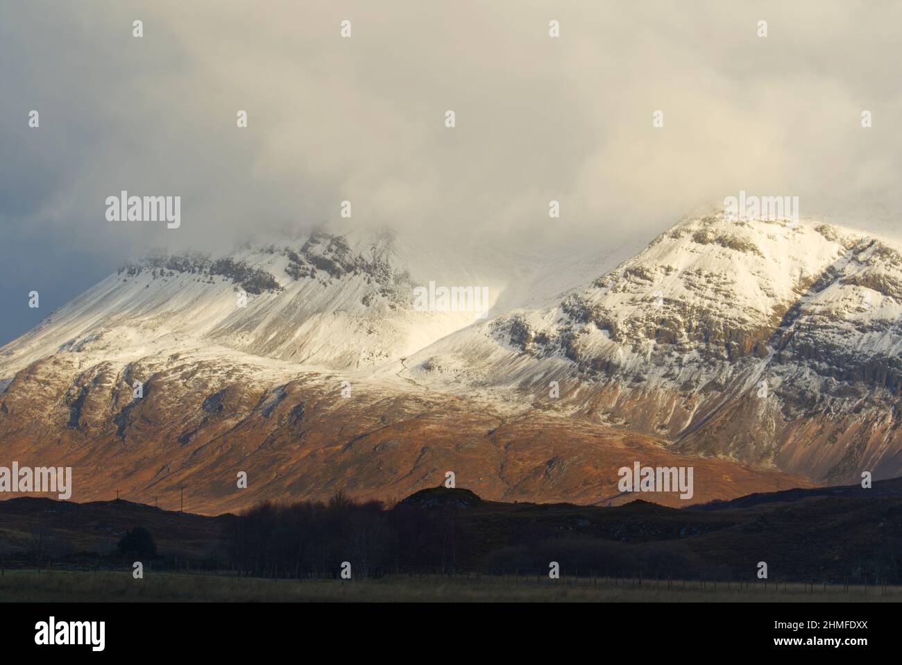 Snow covered Arkle mountain in Sutherland, Highland Scotland Stock ...