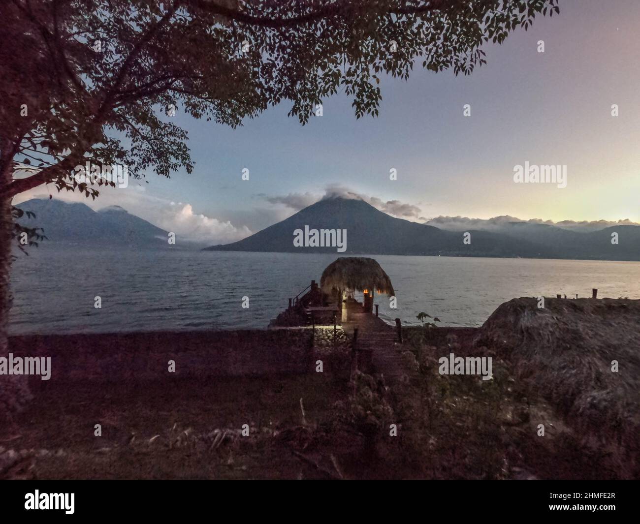 Sunset on the pier, Lake Atitlan, San Marcos, Guatemala Stock Photo - Alamy