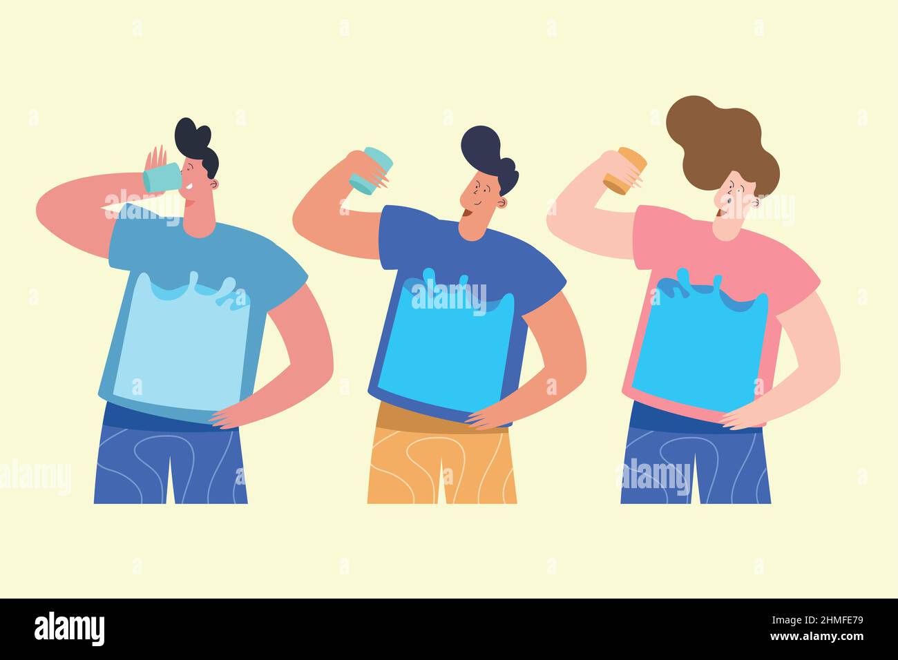 three young persons drinking water characters Stock Vector Image & Art ...