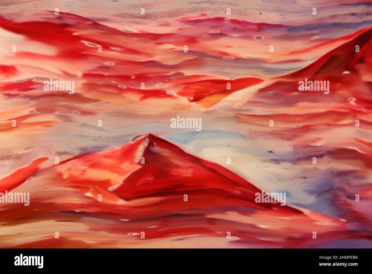 Flowing red paint highlighted with rose gold metallic foil. Pyramid ...