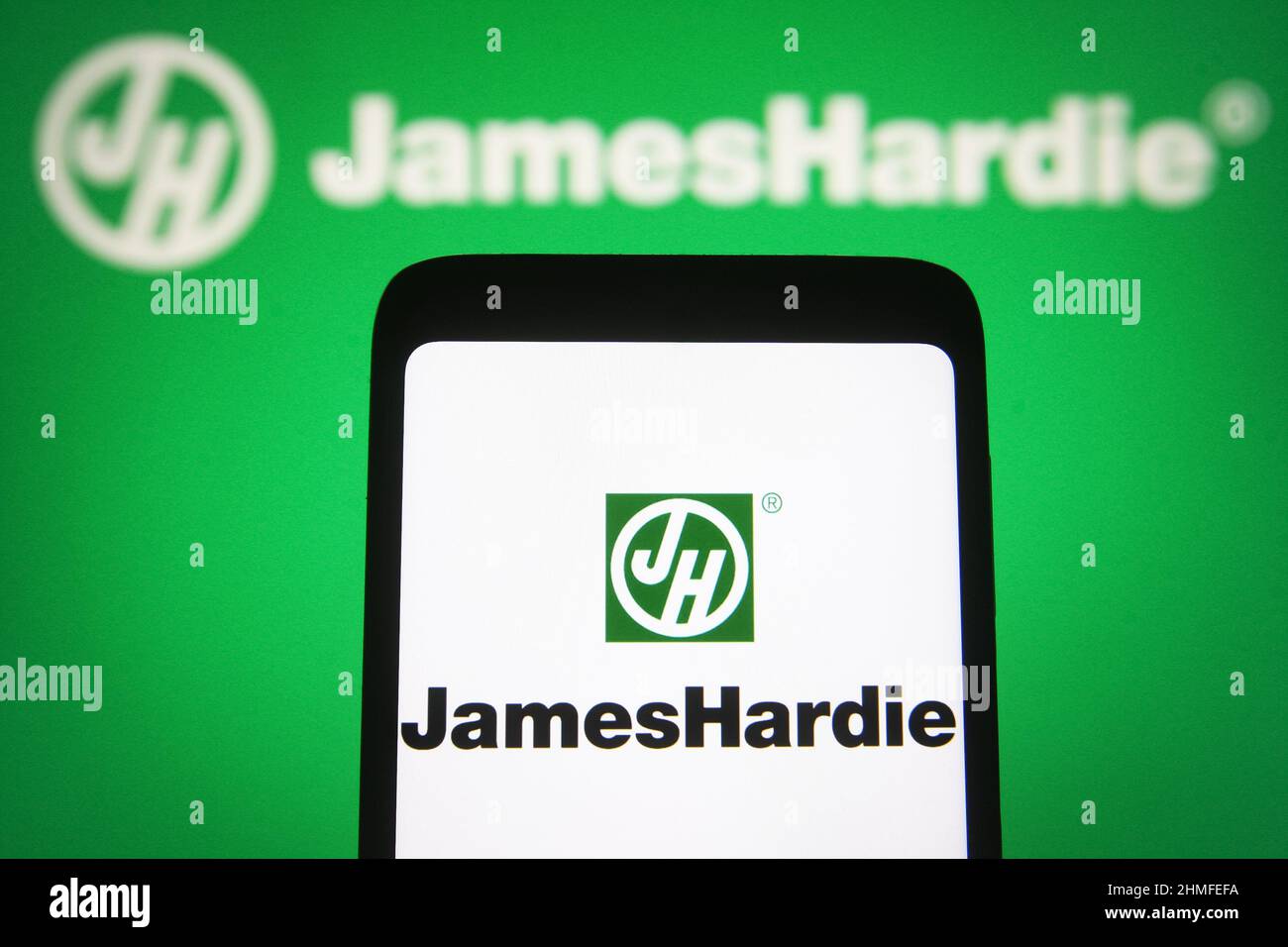 In this photo illustration, James Hardie Industries plc logo is seen on ...
