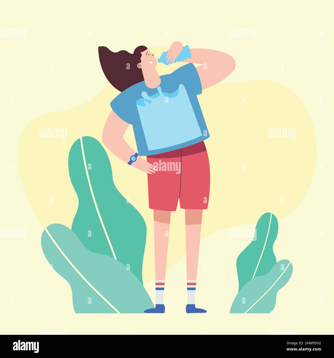 thirsty woman drinking water character Stock Vector Image & Art - Alamy