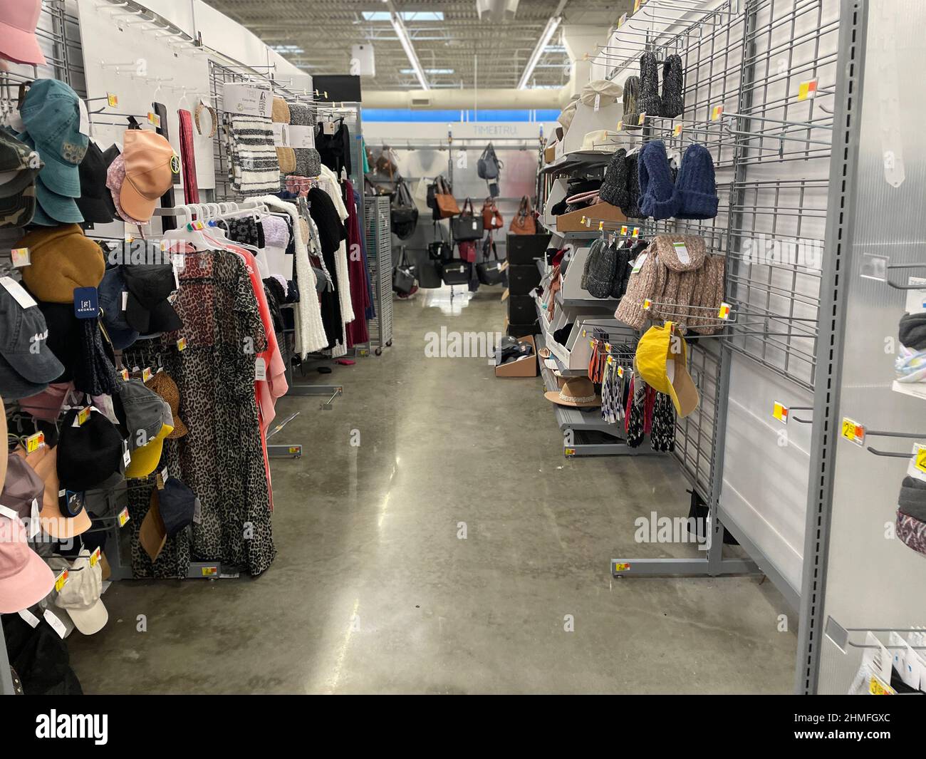 Augusta, Ga USA - 01 02 22: Walmart Supercenter Interior clothing on a ...