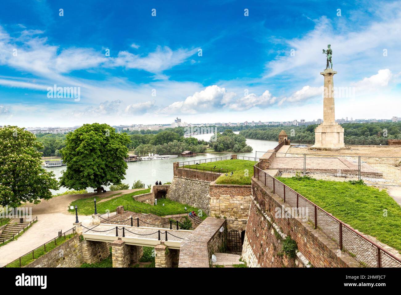 The Pobednik monument and fortress Kalemegdan in Belgrade, Serbia in a ...