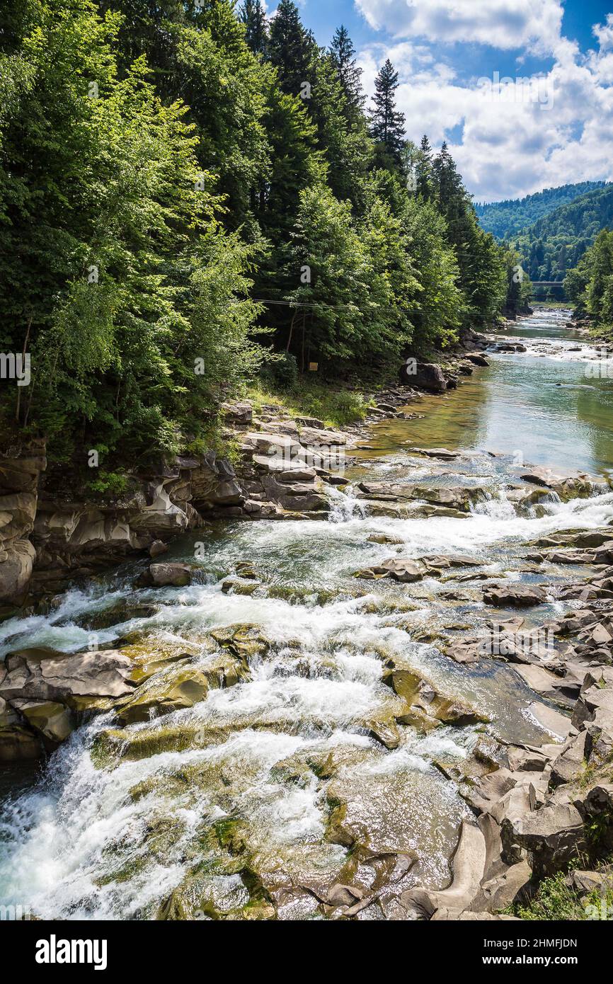 The mountain river Prut and waterfalls in Yaremche, Carpathians ...