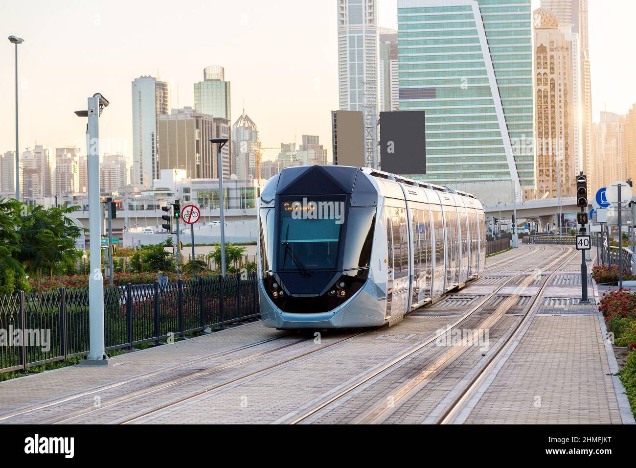 New modern tram in Dubai, UAE. in Dubai, United Arab Emirates Stock ...