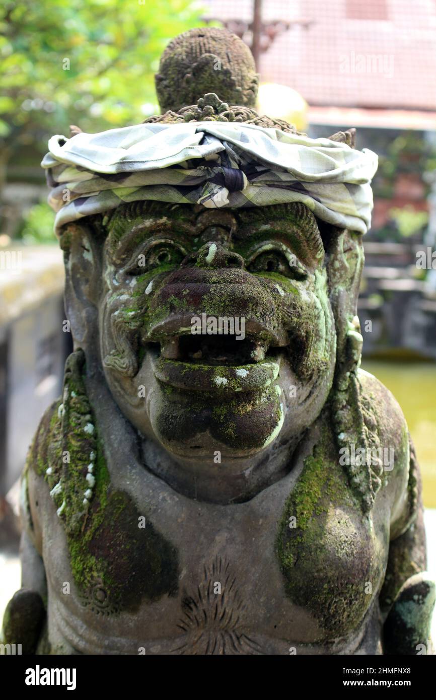 Closeup portrait view of statue at Jagatnatha Temple in Bali. Taken in ...