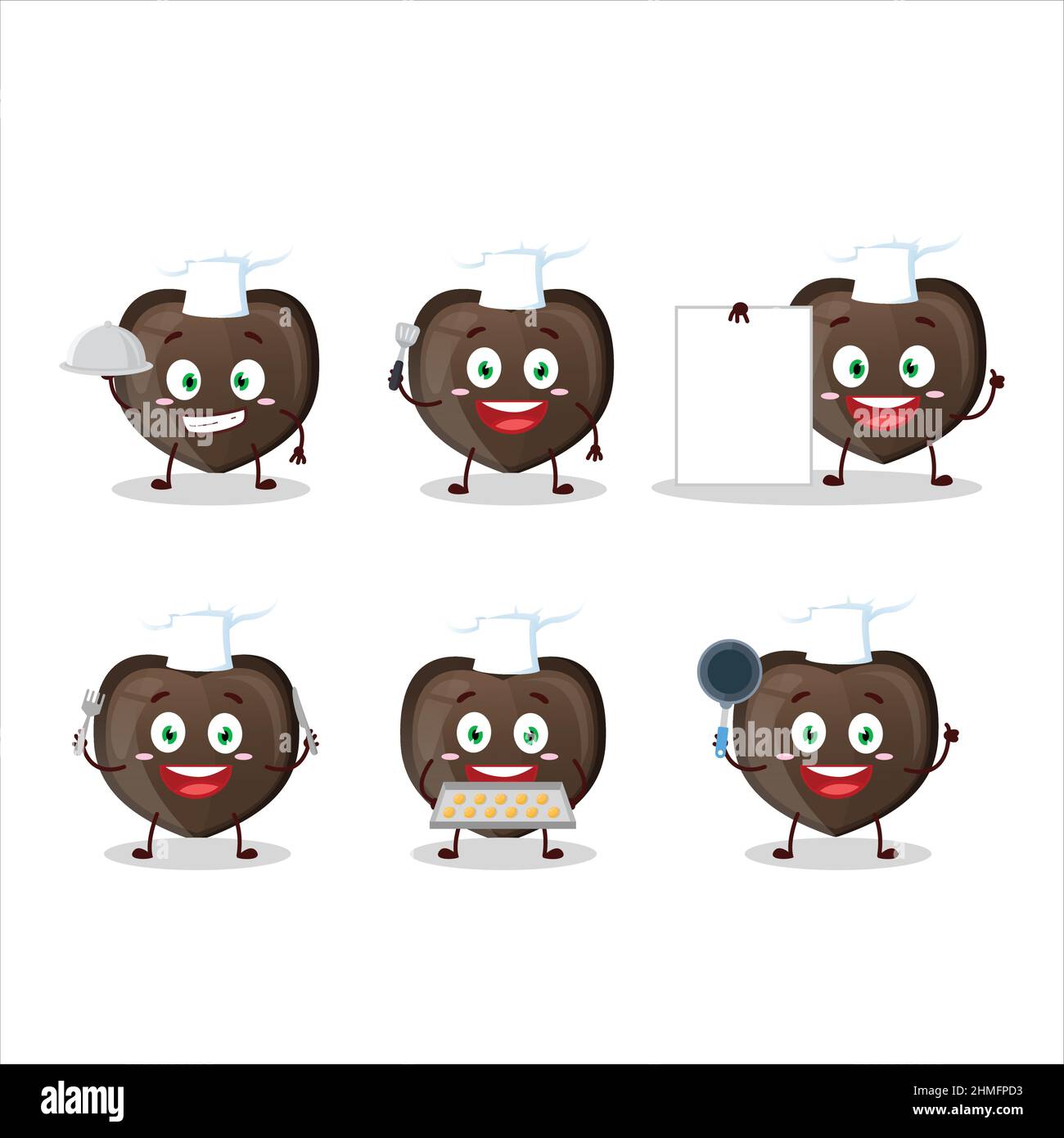 Cartoon character of love chocolate candy with various chef emoticons ...