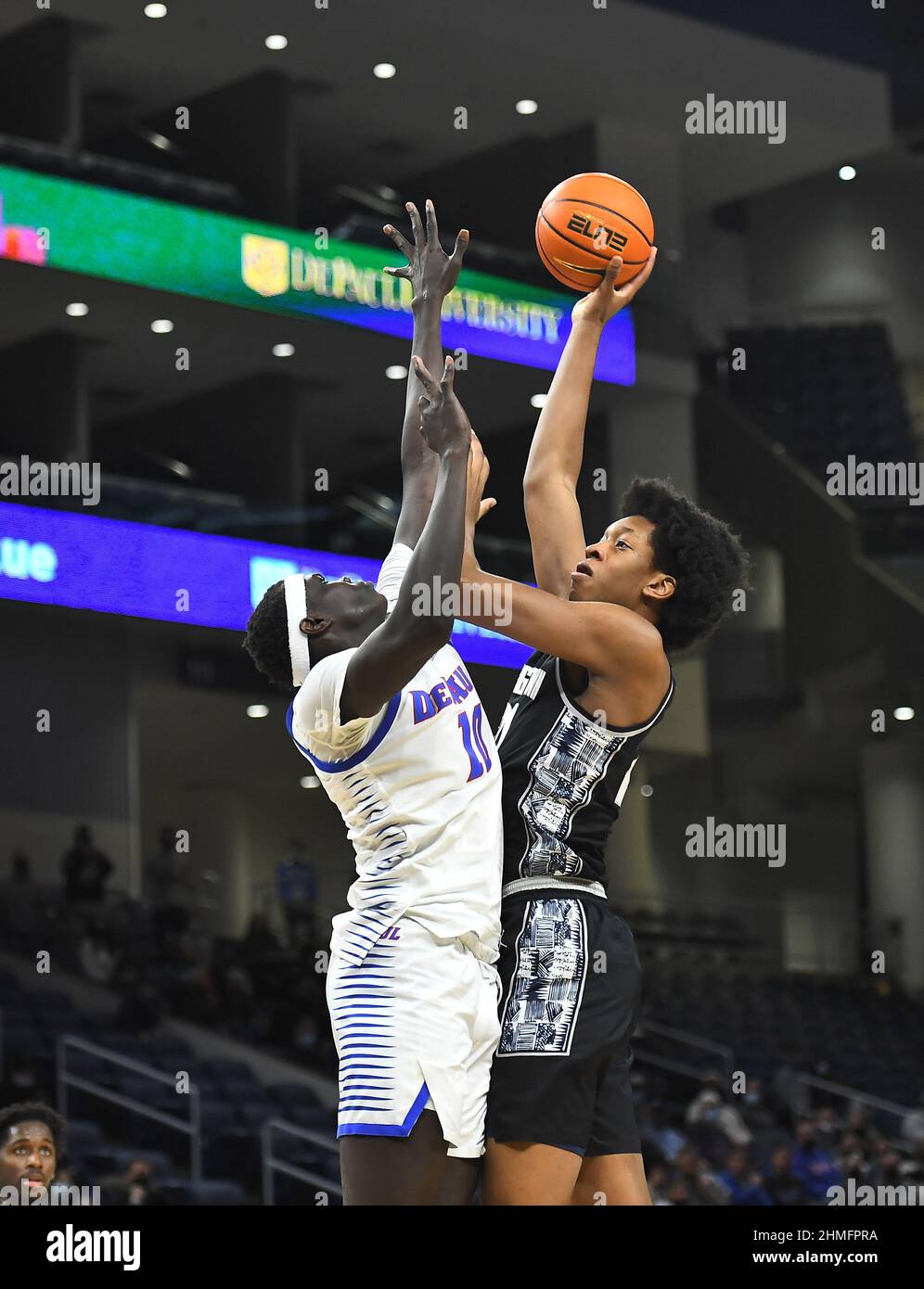 February 09, 2022: Georgetown Hoyas guard Chuma Azinge (10) shots over ...