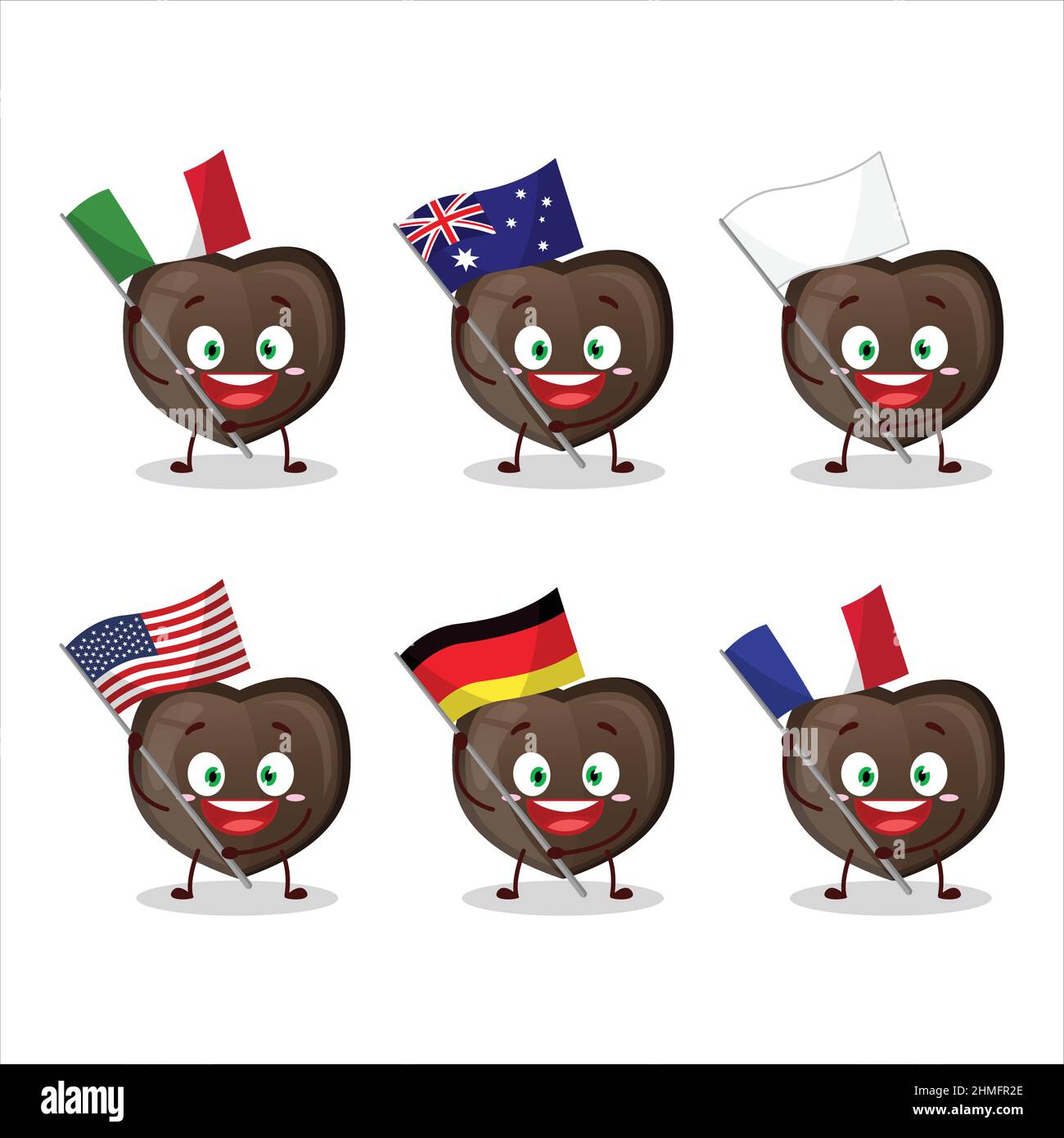 Love Chocolate Candy Cartoon Character Bring The Flags Of Various
