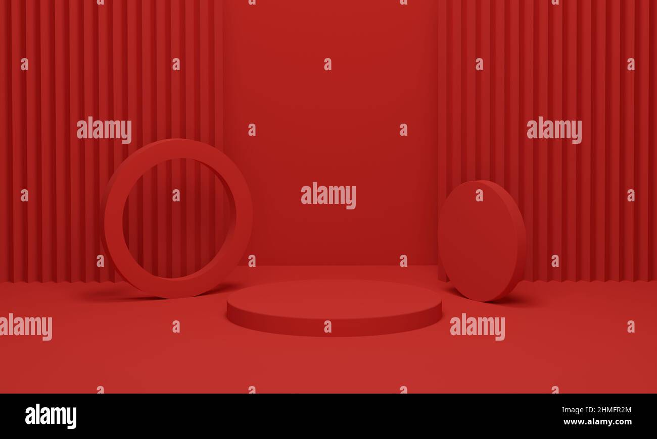 Stage podium on red velvet curtain background for products display ...