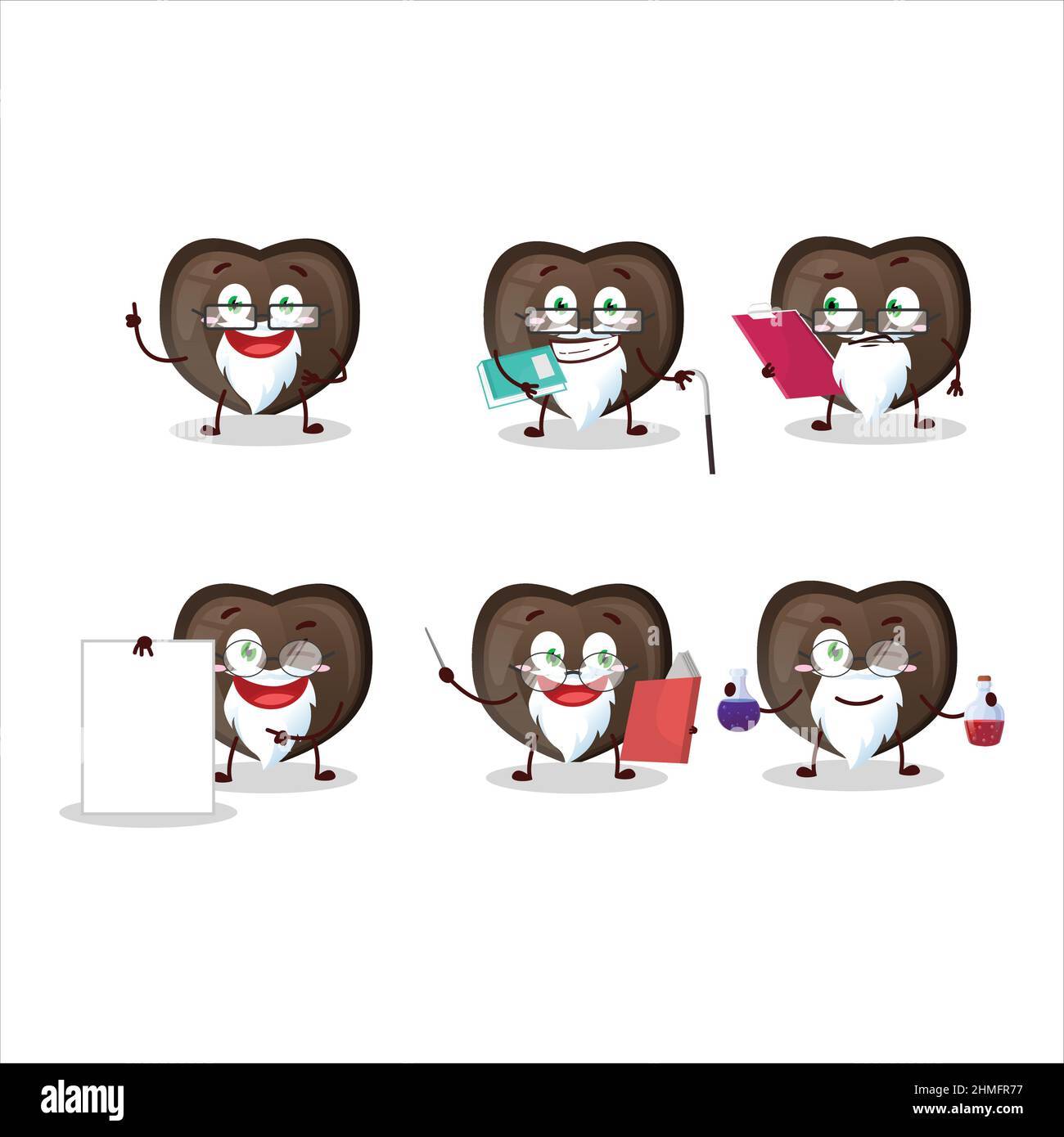 Professor love chocolate candy academic cartoon character working on ...