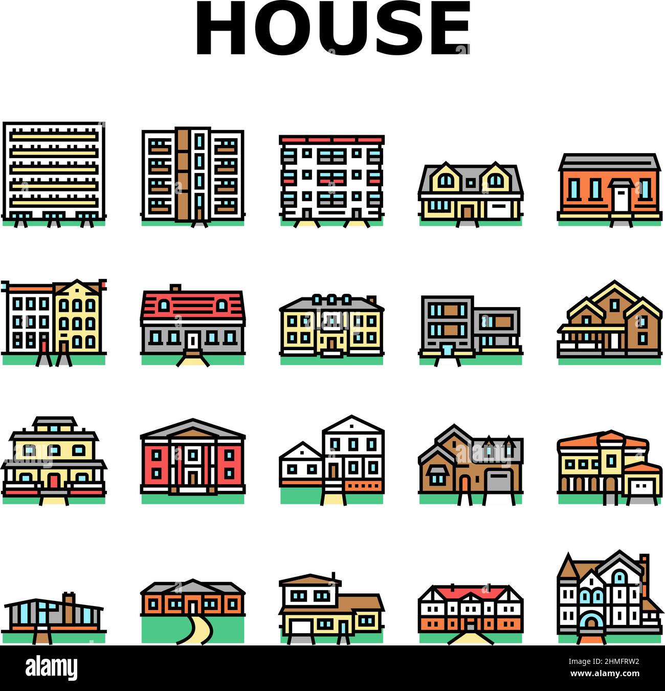 House Architectural Exterior Icons Set Vector Stock Vector Image & Art ...