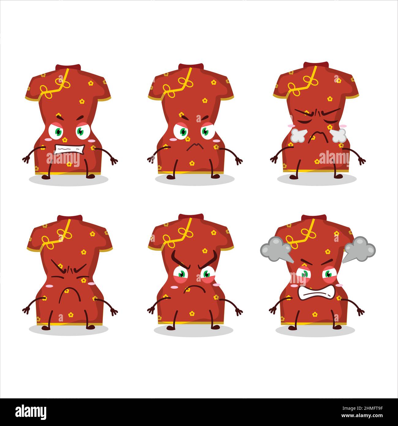 Red clothing of chinese woman cartoon character with various angry ...