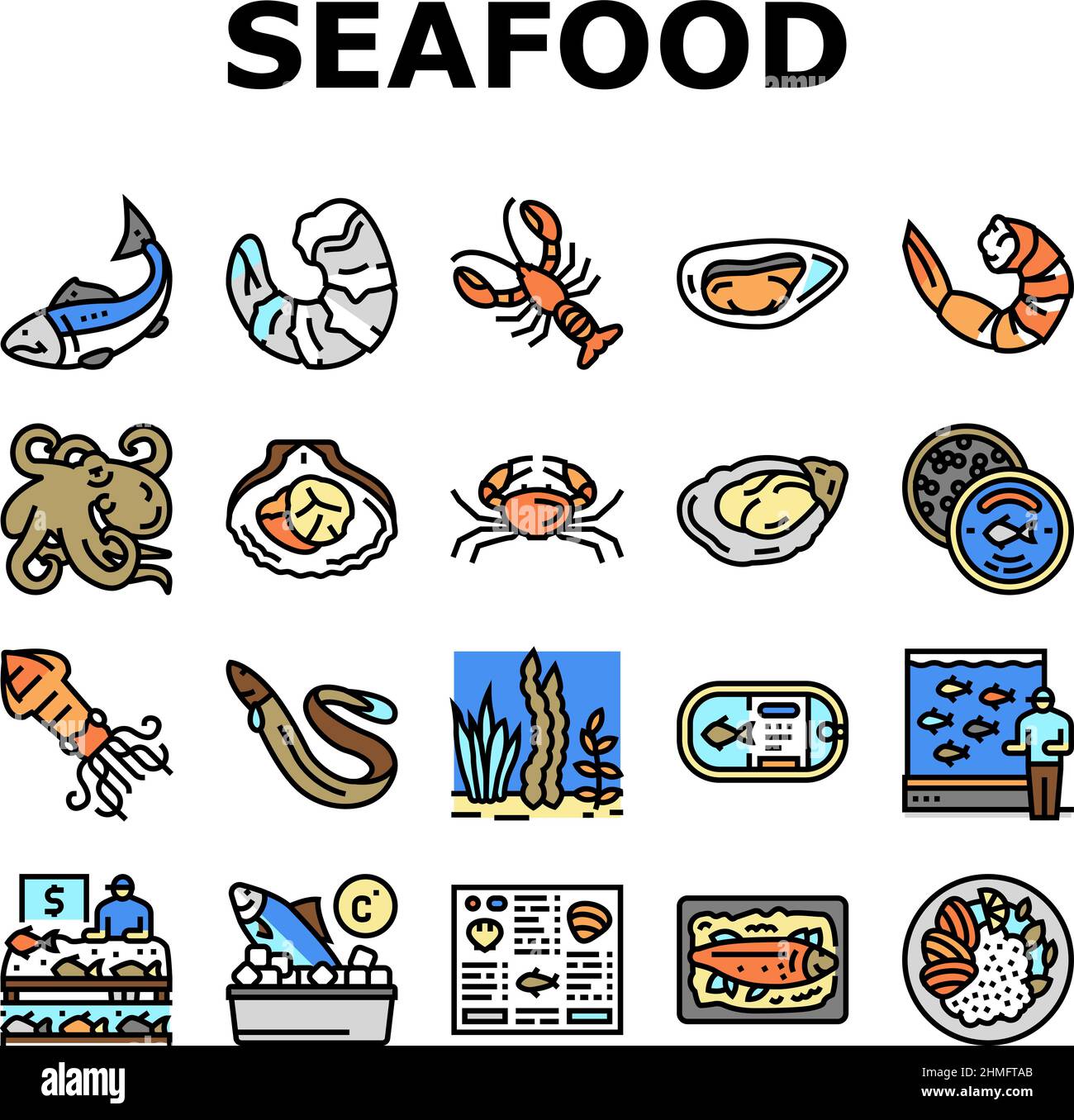 Seafood Cooked Food Dish Menu Icons Set Vector Stock Vector Image & Art ...