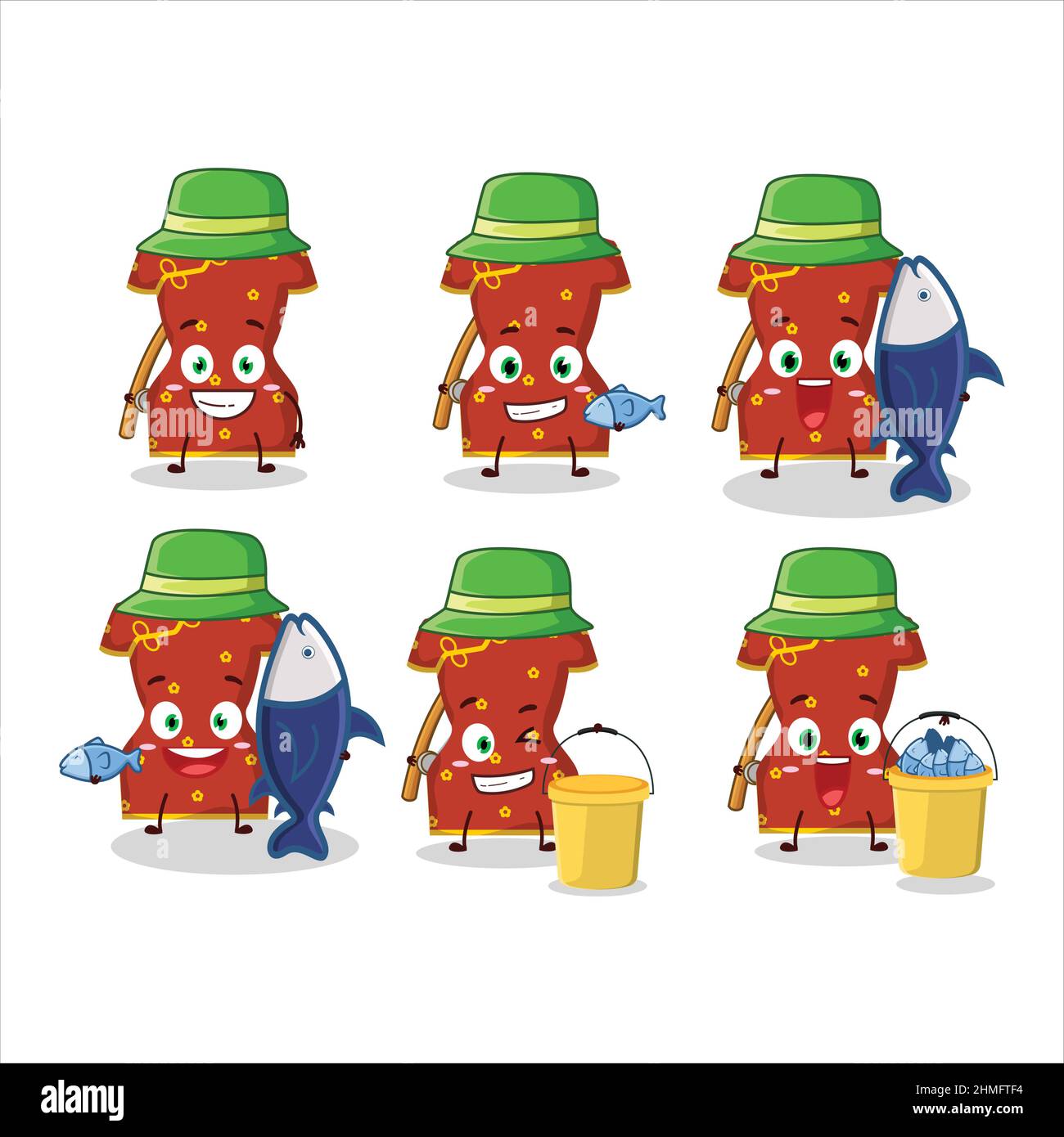 A fisherman red clothing of chinese woman cartoon picture catch a big ...