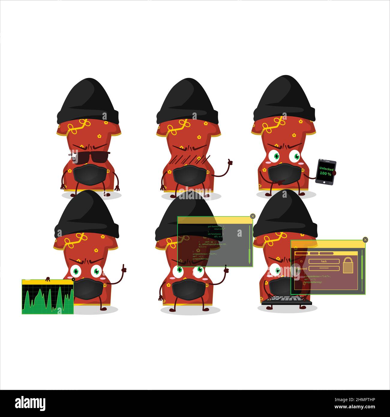 A Hacker red clothing of chinese woman character mascot with. Vector ...