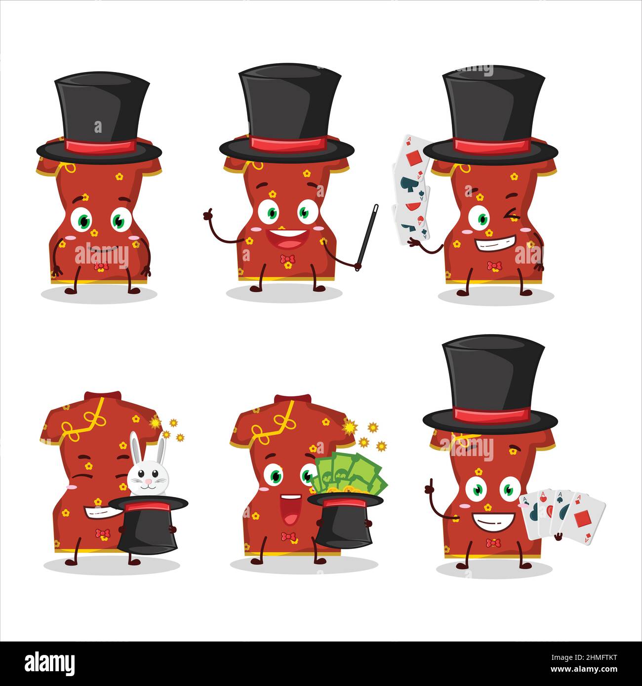 A red clothing of chinese woman Magician cartoon character perform on a ...