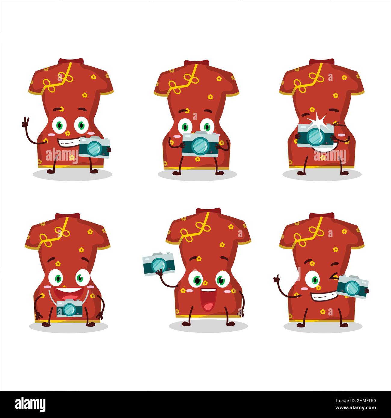 Photographer profession emoticon with red clothing of chinese woman ...