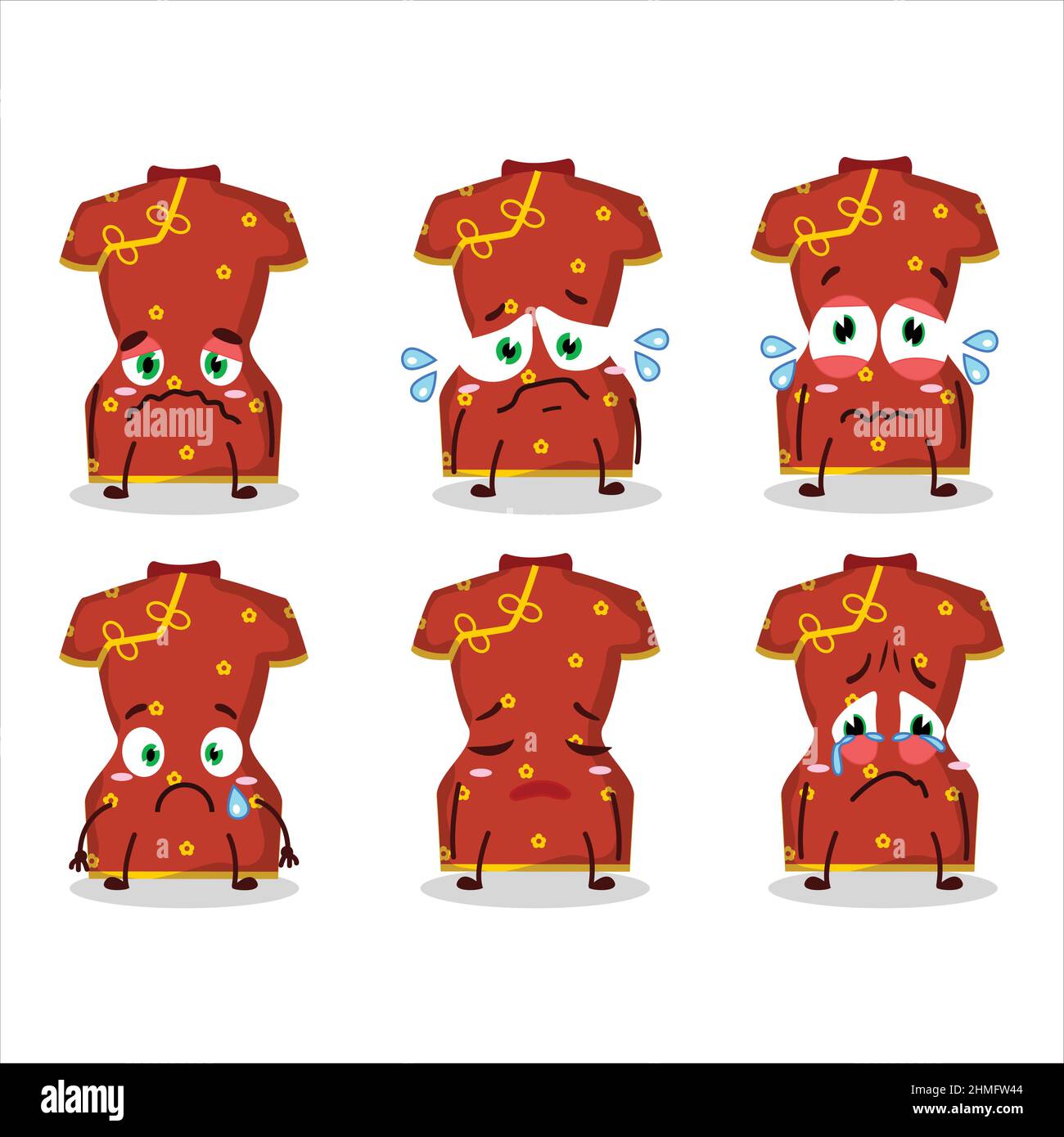 Red clothing of chinese woman cartoon character with sad expression ...