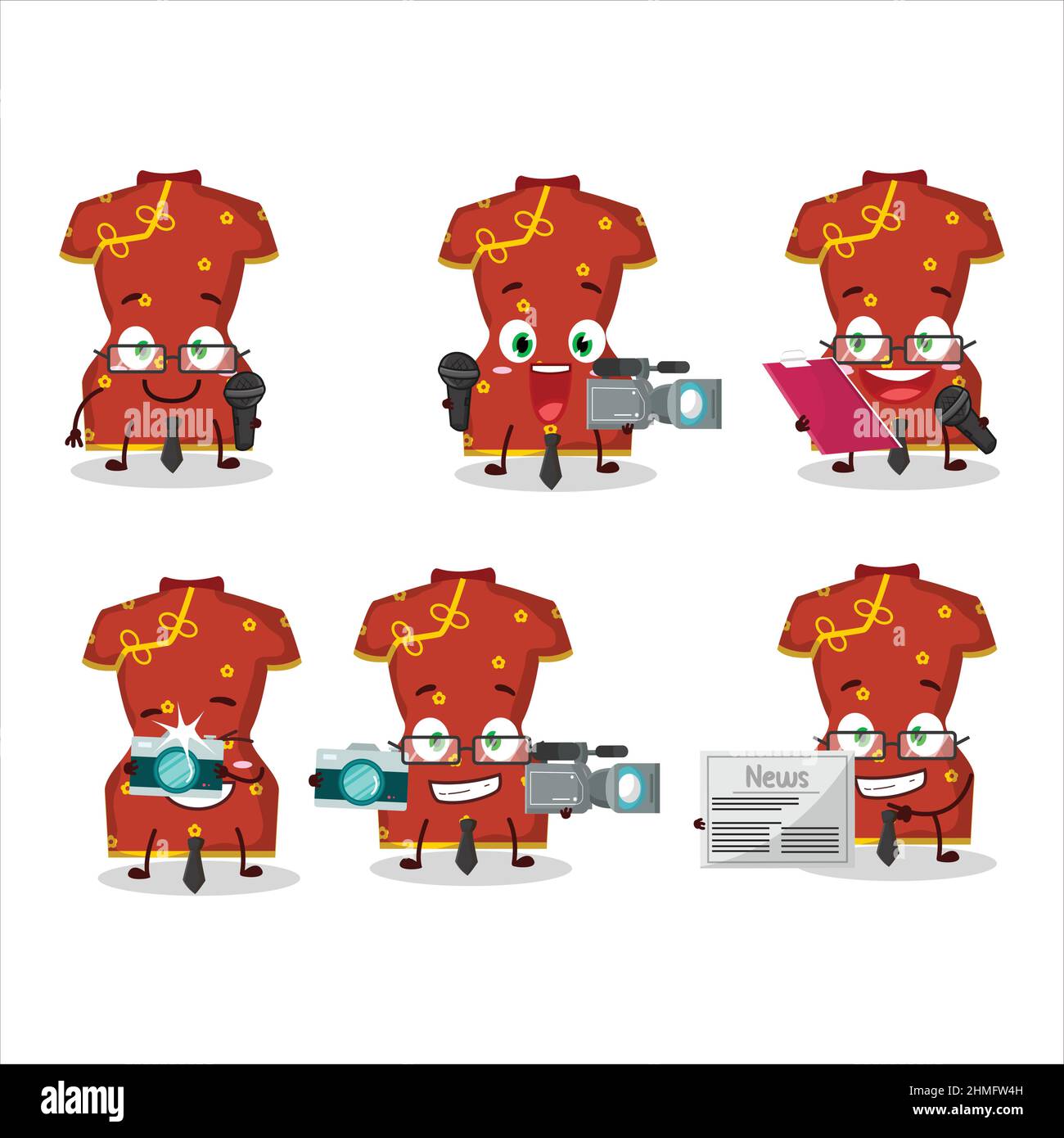 Character reporter red clothing of chinese woman cute mascot with ...