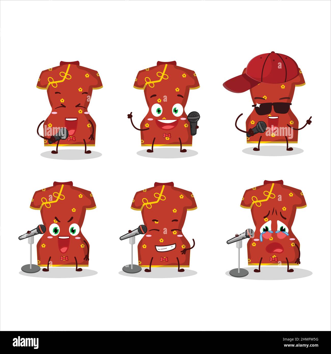 A Cute Cartoon design concept of red clothing of chinese woman singing ...