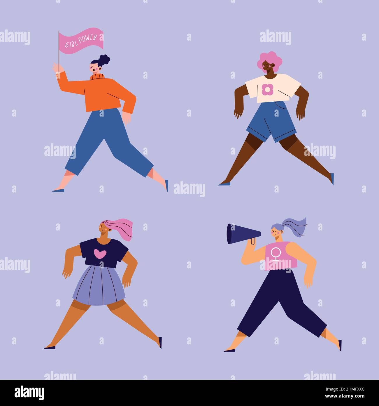 set, girl power, women with speaker and flag Stock Vector Image & Art ...