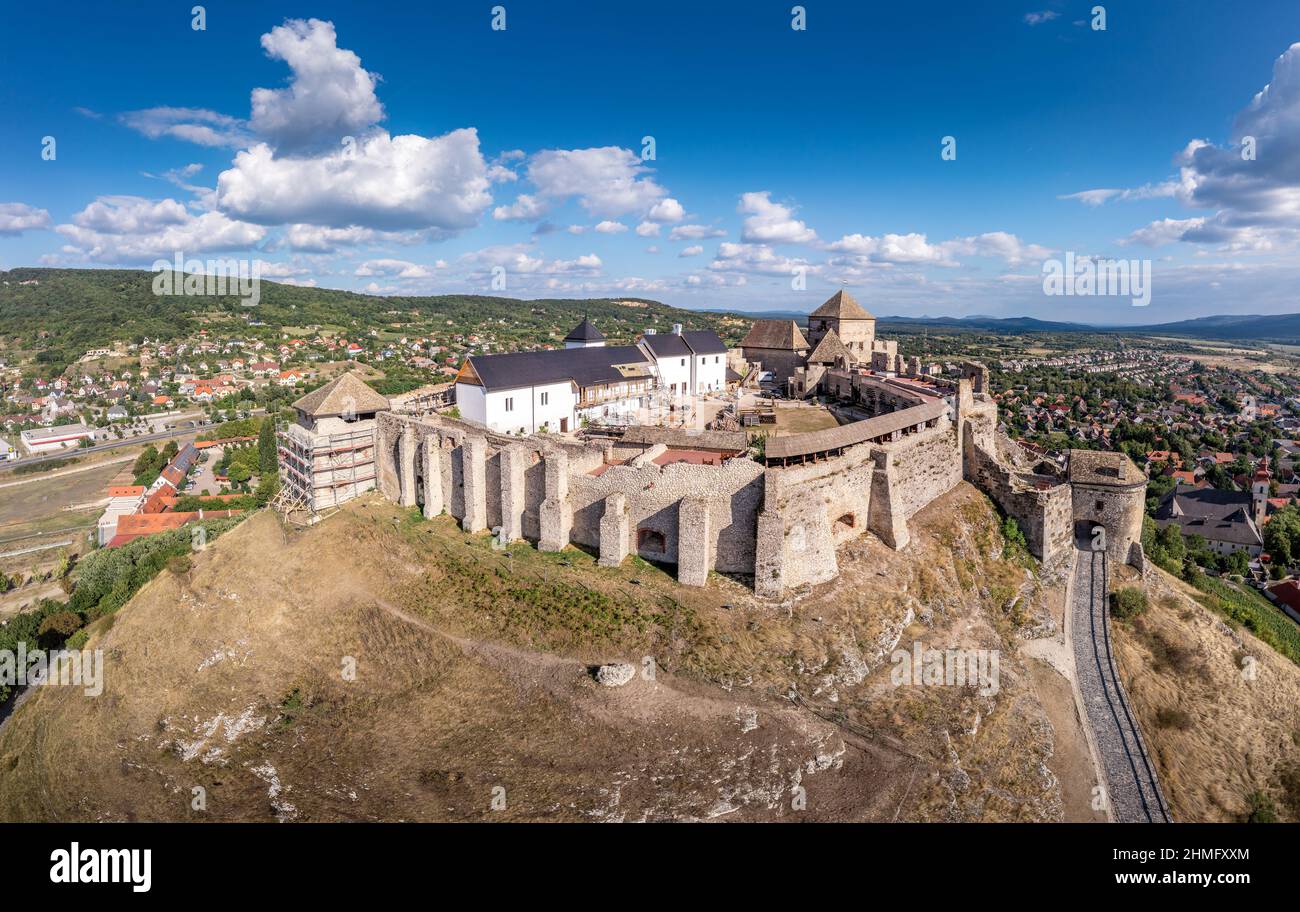 Aerial view of medieval Sumeg castle close to lake Balaton in Hungary ...