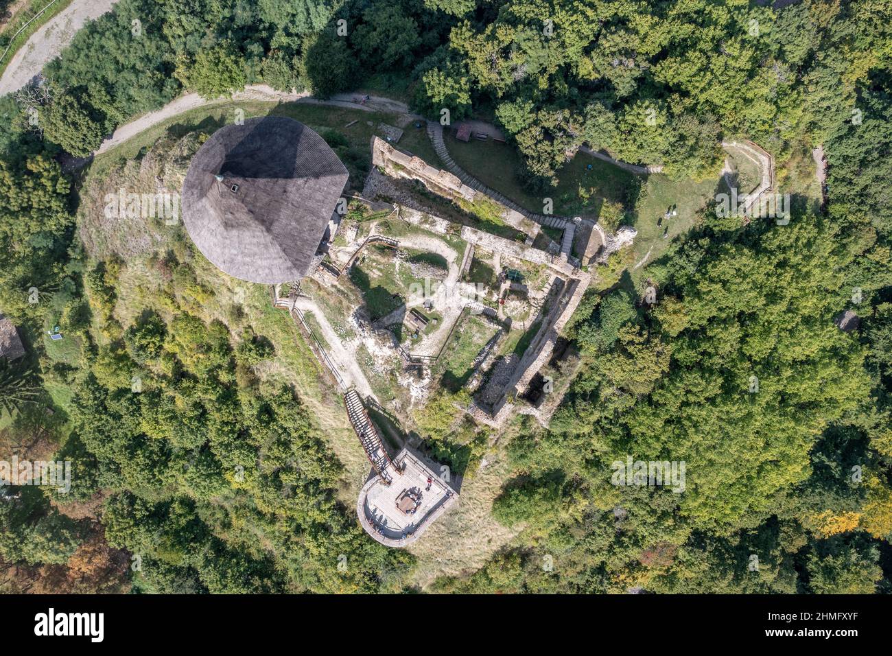 Aerial top down view of Somosko medieval castle between Slovakia and ...