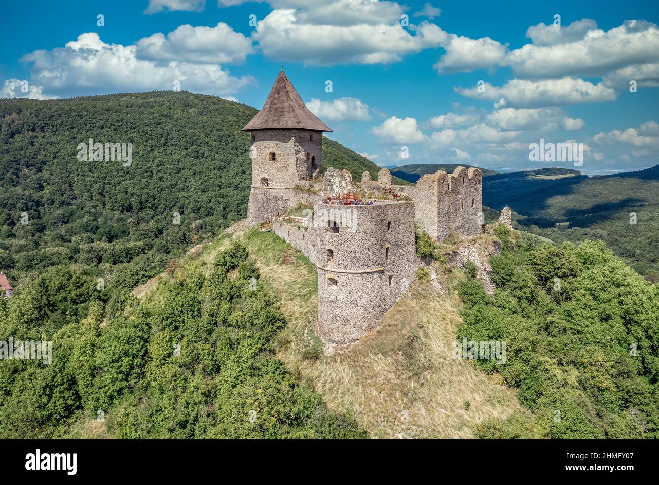 Aerial top down view of Somosko medieval castle between Slovakia and ...