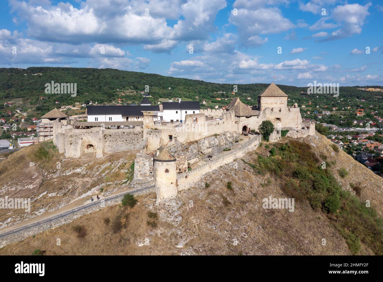 Aerial view of Sumeg castle with newly restored Gothic palace building ...