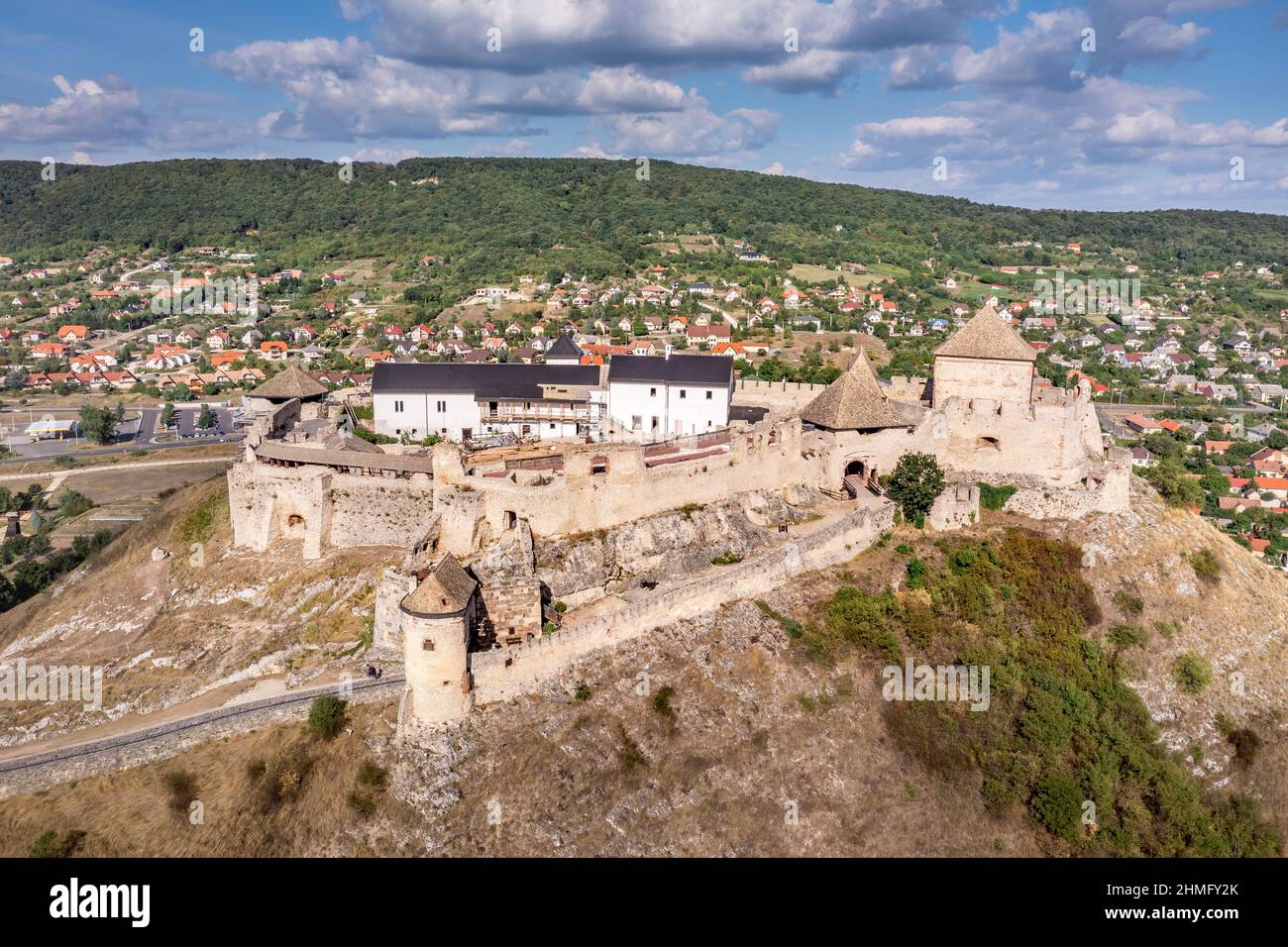 Aerial view of medieval Sumeg castle close to lake Balaton in Hungary ...