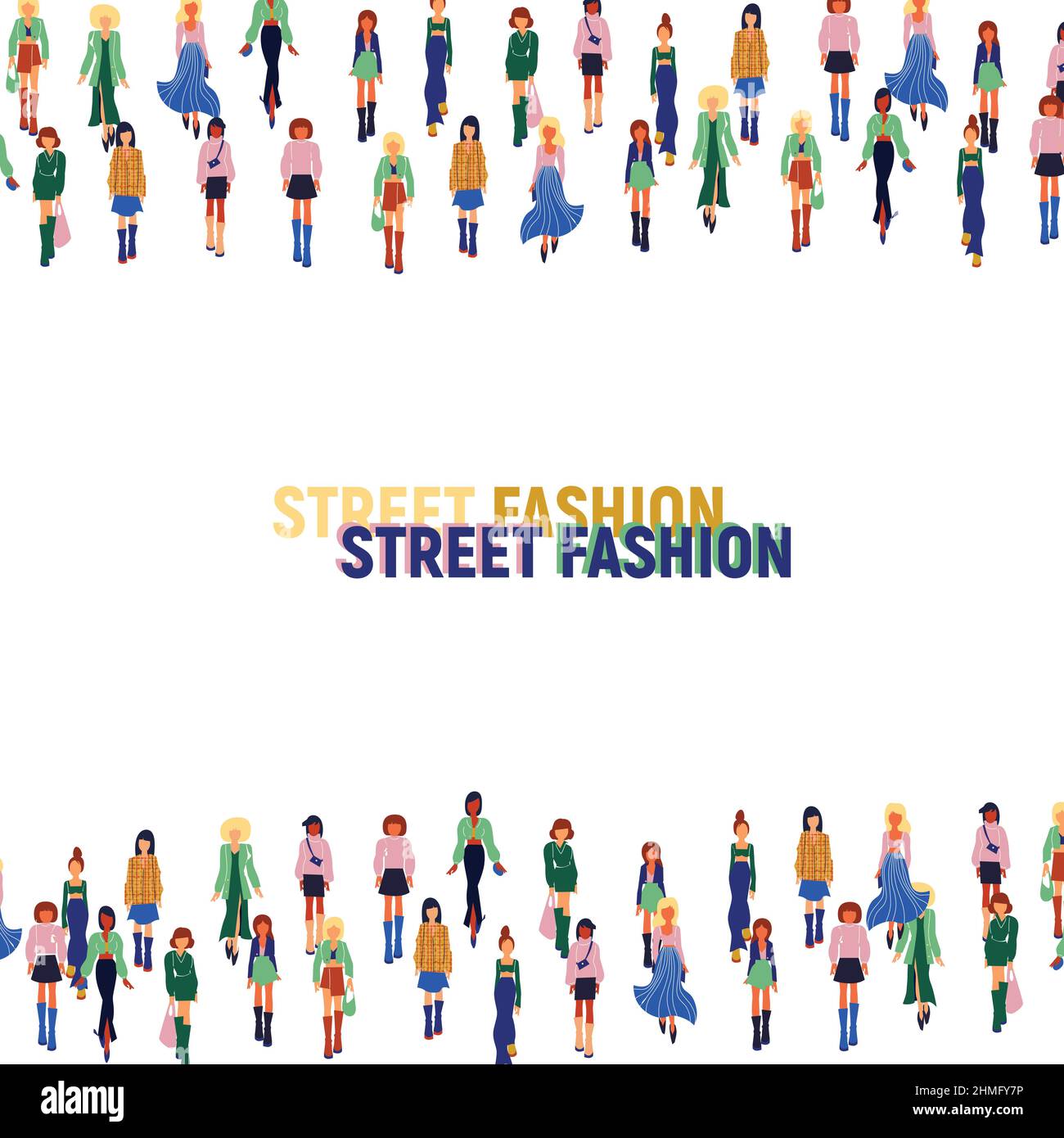 Women in trendy clothes. Fashion flat style vector border Stock Vector ...