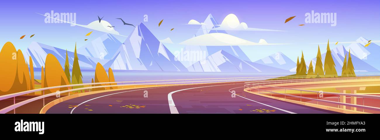 Overpass road, highway at autumn nature landscape, empty way at ...