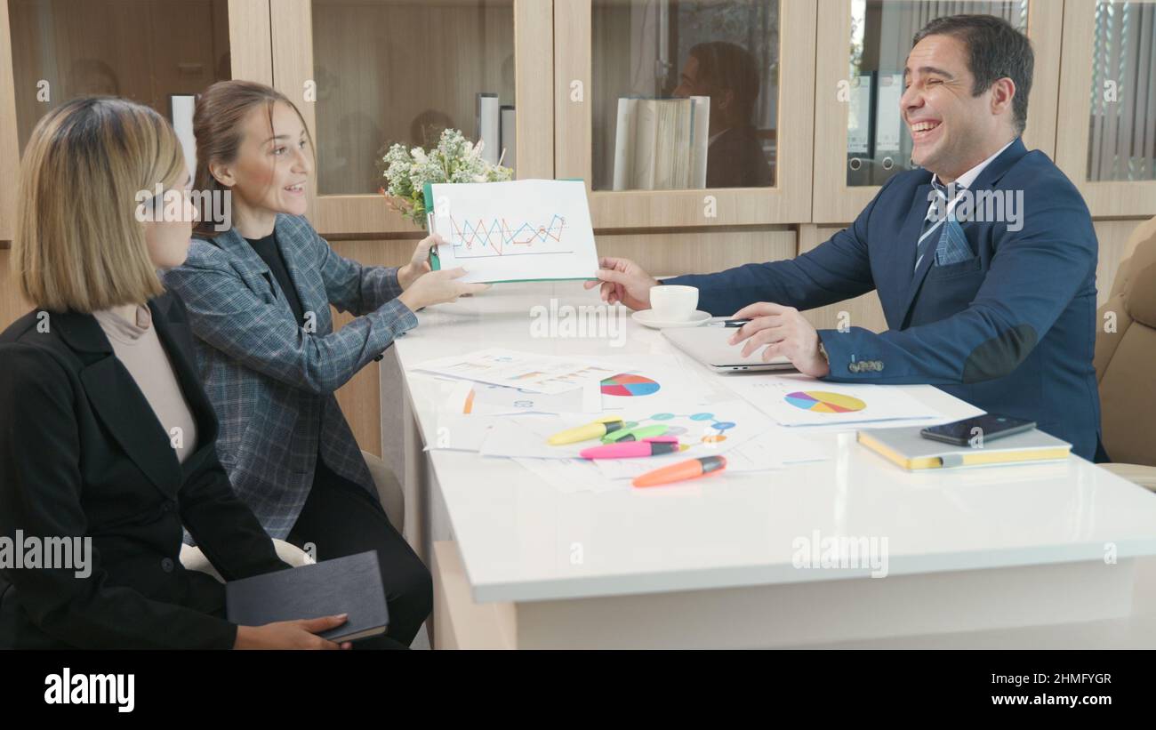 Business team meeting present briefing the project analyzing income ...