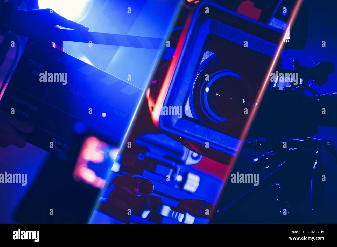 Digital Motion Cinema and Videography Concept Mosaic Made From Three ...