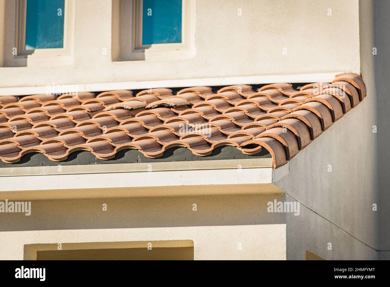 Construction Industry Theme. Newly Developed House Roof Tiles Close Up ...