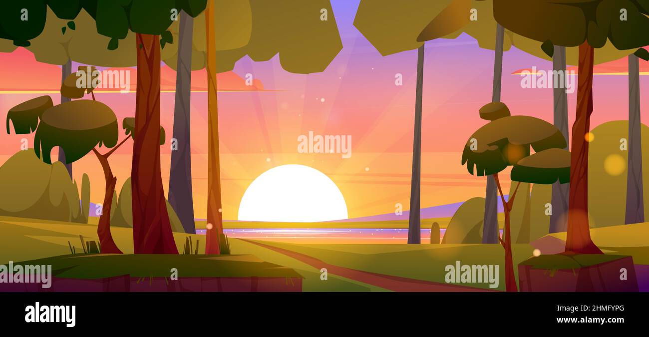 Woodland path sunset Stock Vector Images - Alamy