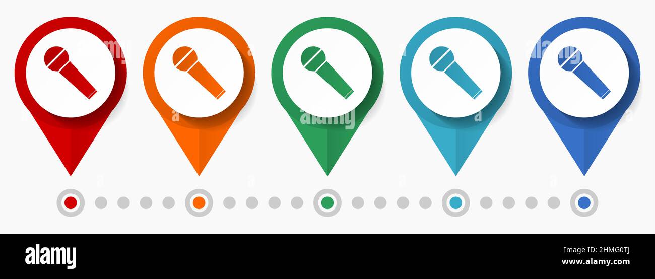 Microphone, concert concept vector icon set, flat design pointers ...