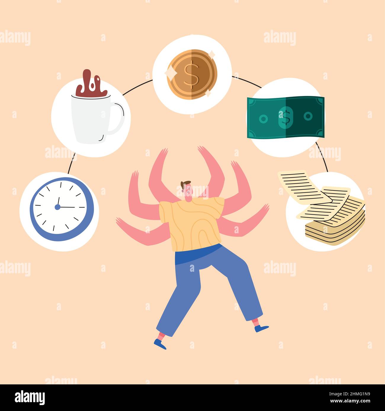 multitask man with icons character Stock Vector Image & Art - Alamy