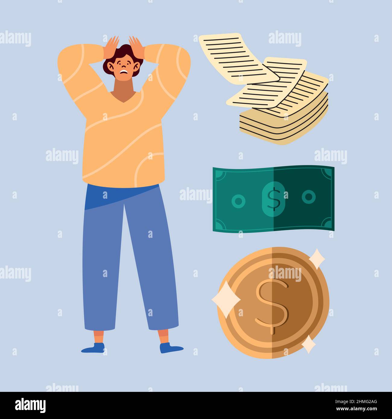 stressed man with icons characters Stock Vector Image & Art - Alamy