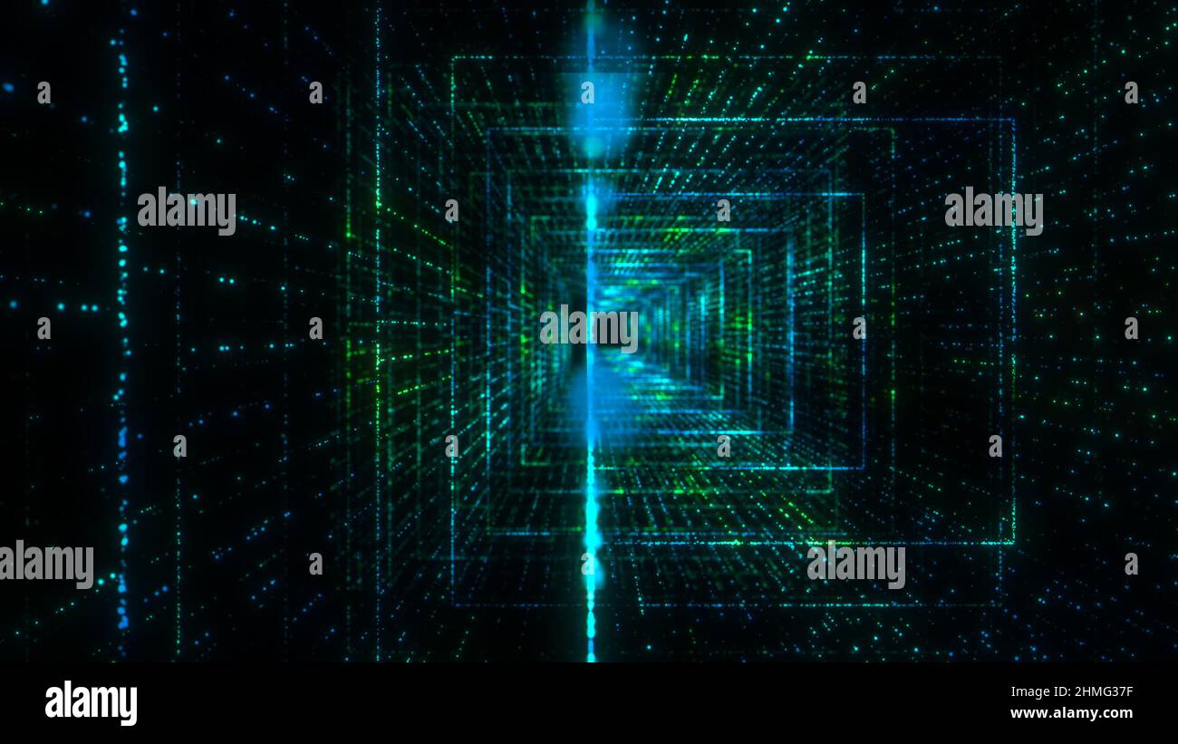 Flying into digital technologic tunnel Stock Photo - Alamy