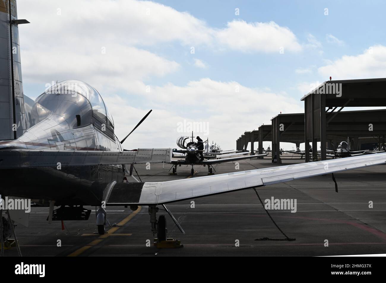 A T-6 Texan sits on the flightline at Laughlin Air Force Base, Texas on ...